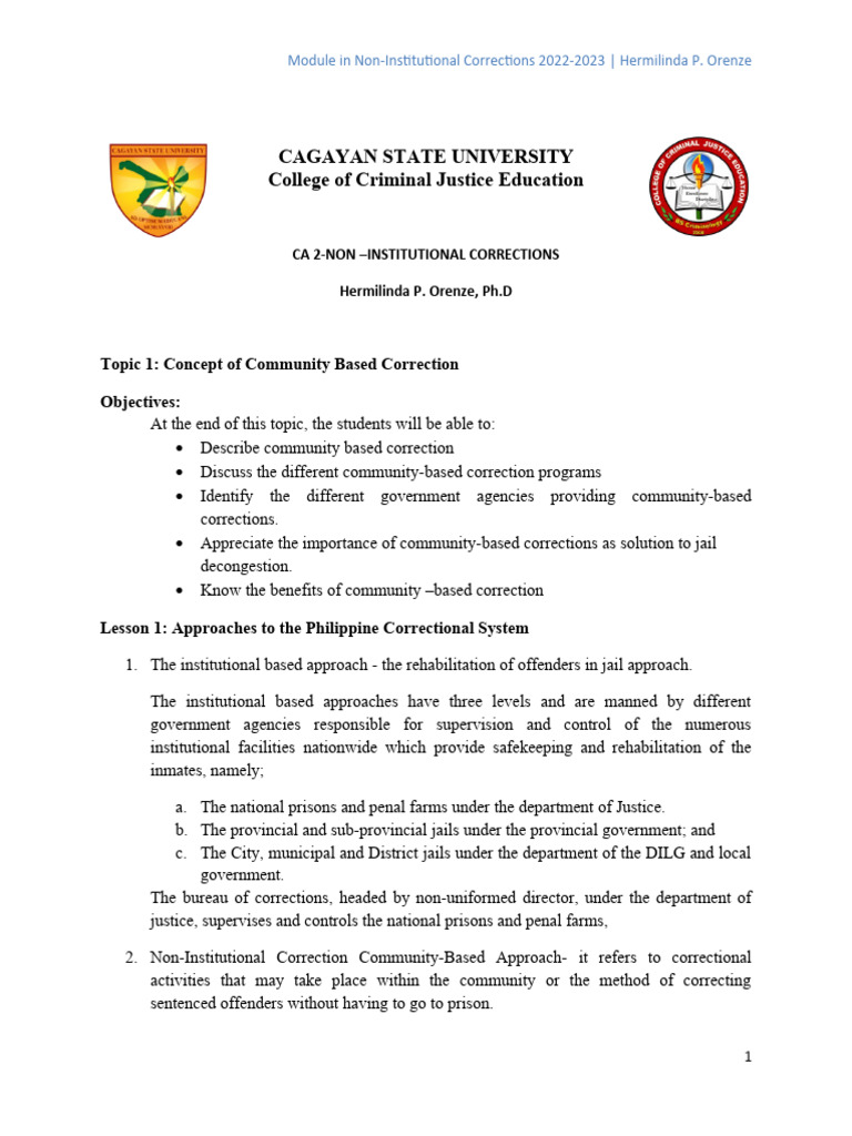 CA 2 Topic 1 Midterms | PDF | Prison | Parole