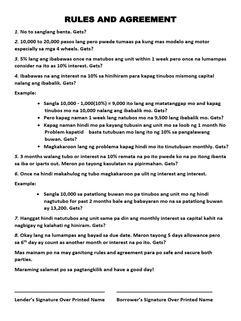 Rules and Agreement | PDF