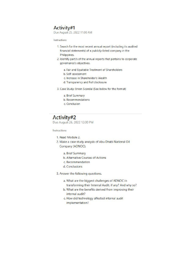 ACTIVITIES | PDF | Internal Control | Internal Audit