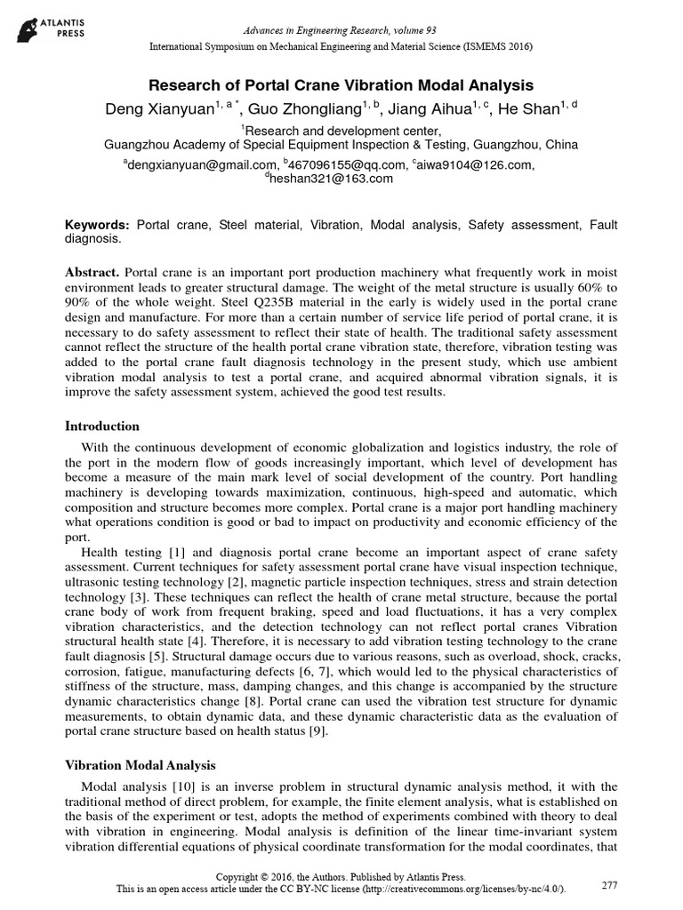 Crane Vibration Analysis Download Free Pdf Matrix Mathematics Crane Machine