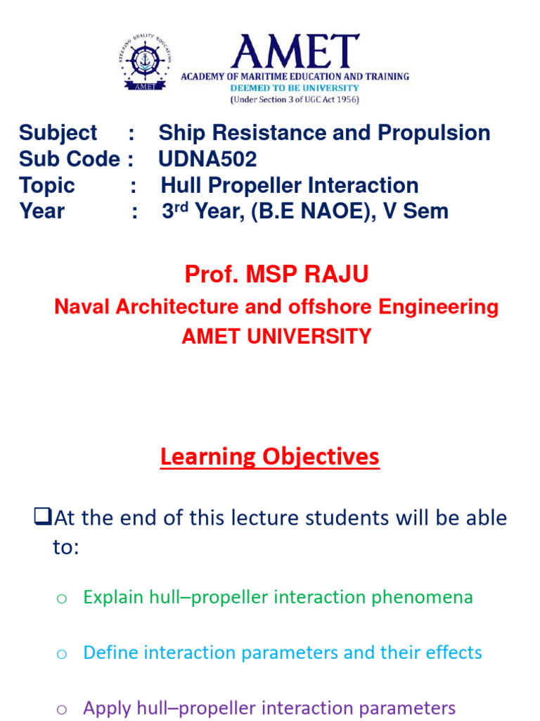 Resistance and Propulsion29 - Hull Propeller Interaction - 18OCT2021 | PDF | Drag (Physics ...