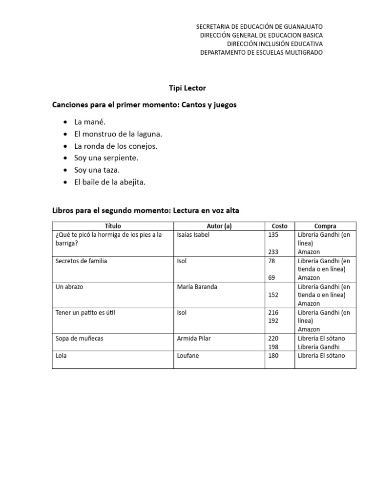 Canciones y libros-TIPI LECTOR | PDF