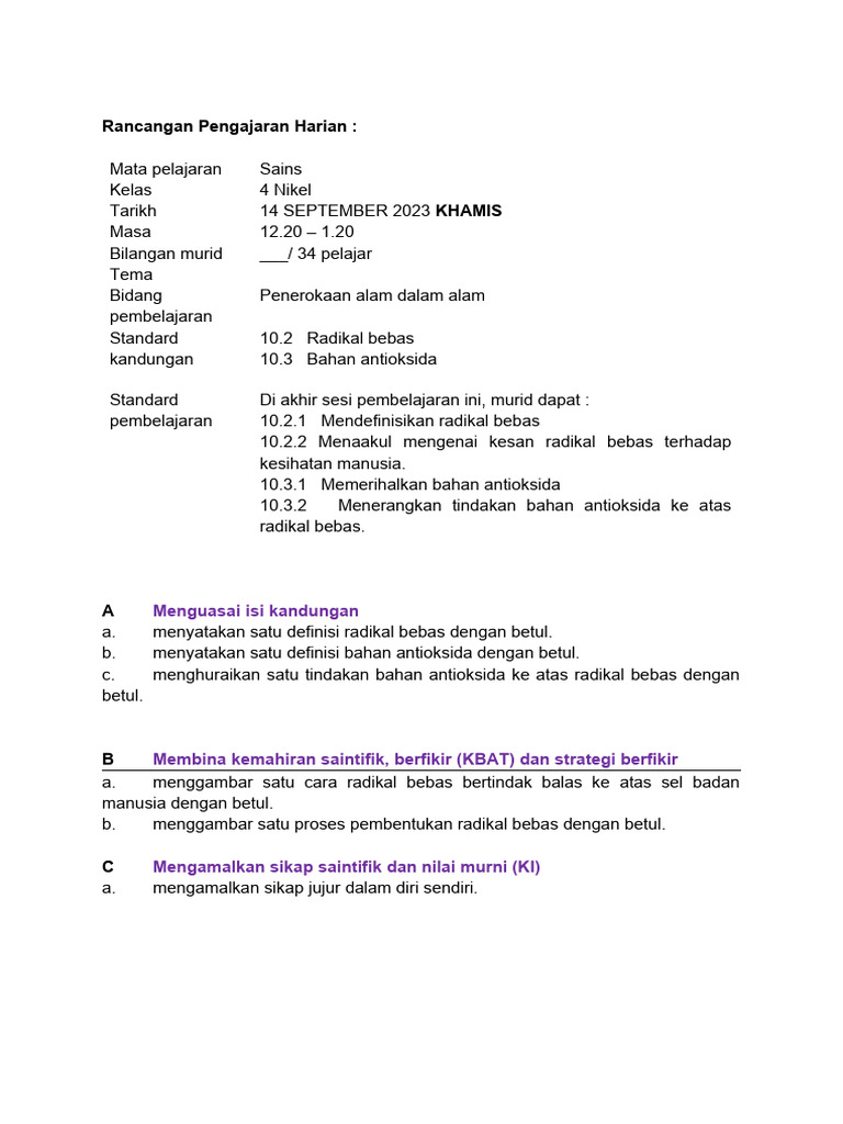 RPH Sains Khamis Minggu 4 | PDF