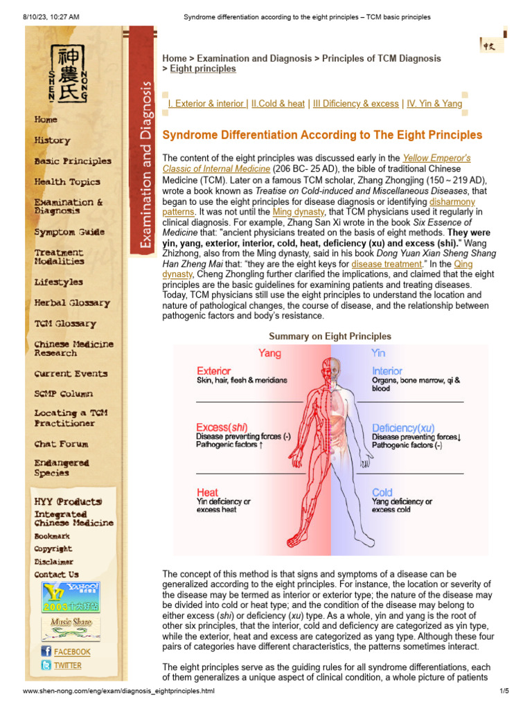 TCM Eight Principles of Syndrome Differentiation | PDF | Traditional ...