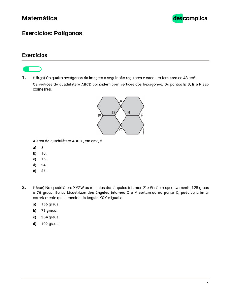 Geometria - Exercicios Polã Gonos | PDF | Triângulo | Polígono