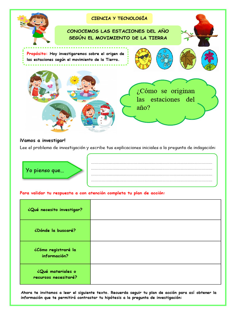 Ficha-Juev-Cyt-Conocemos Las Estaciones Del Año Segun El Movimiento de ...