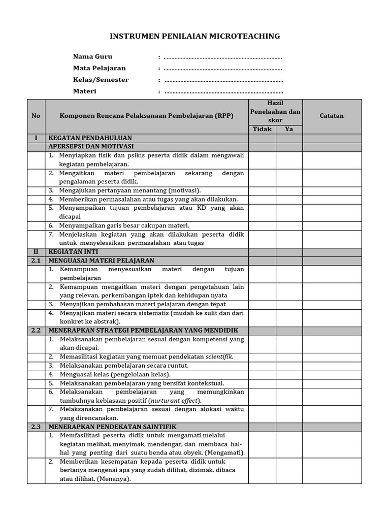 Penilaian Microteaching untuk Guru | PDF