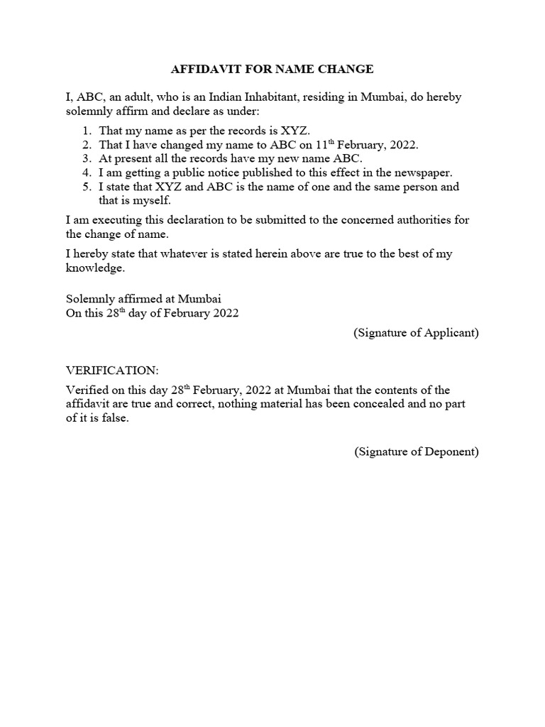 Affidavit For Name Change | PDF