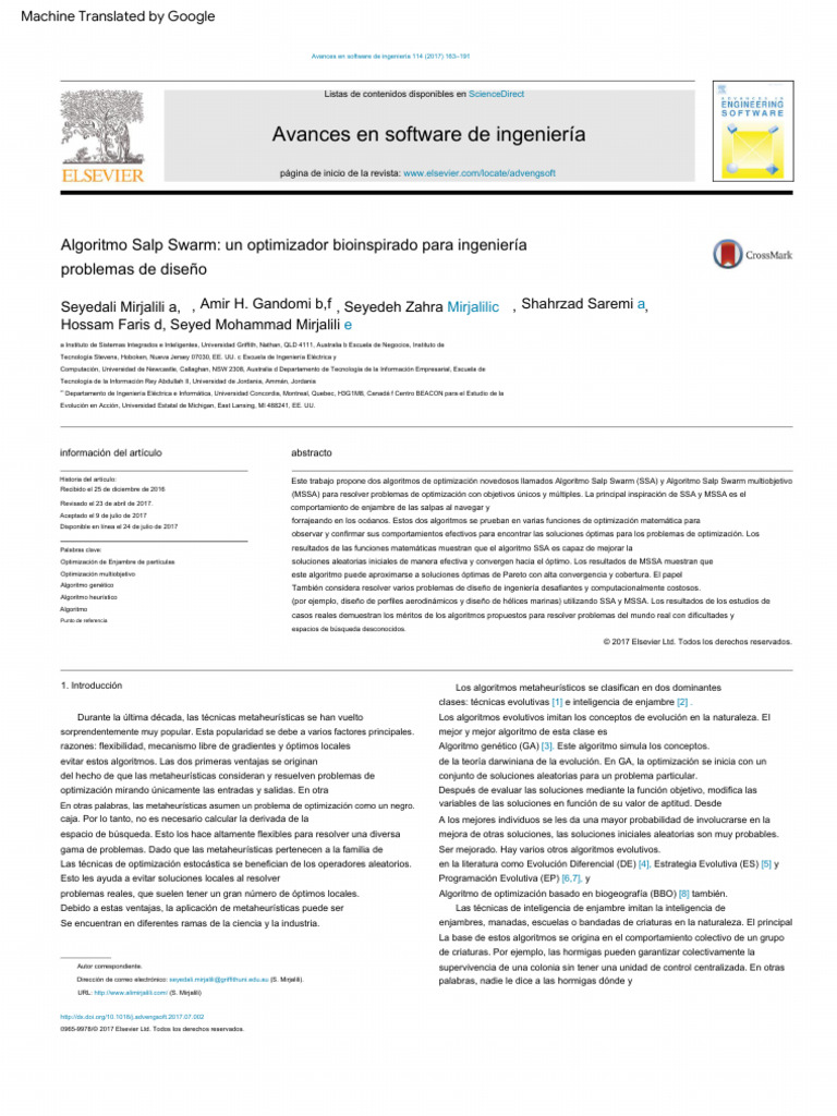 Salp Swarm Algorithm Un Optimizador Bioinspirado para La Ingeniería ... Salp Swarm Algorithm Un Optimizador Bioinspirado para La Ingeniería ...