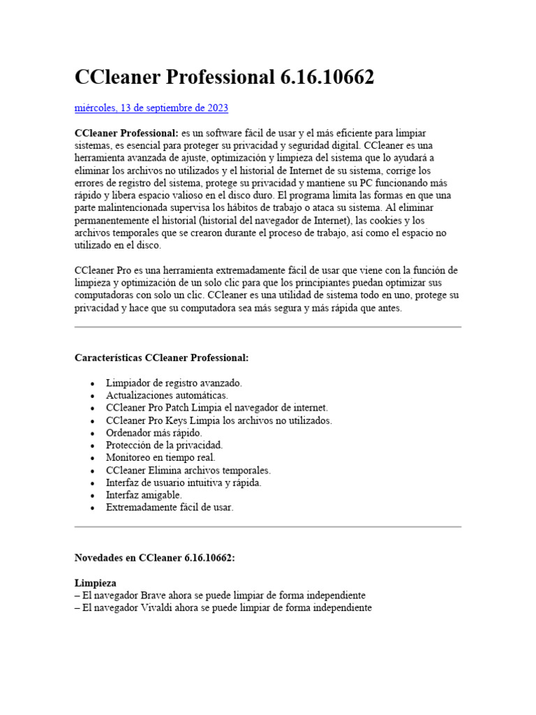 CCleaner Professional 6.16.10662 | PDF