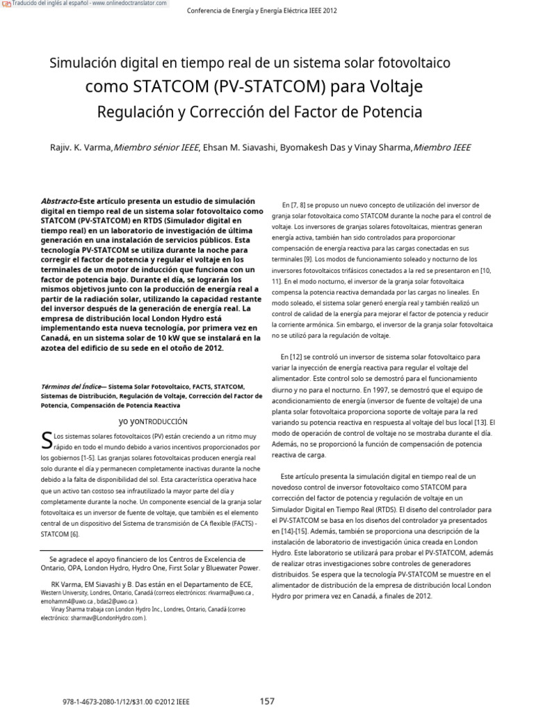 Real Time Digital Simulation of A PV Solar System As STATCOM PV STATCOM ...