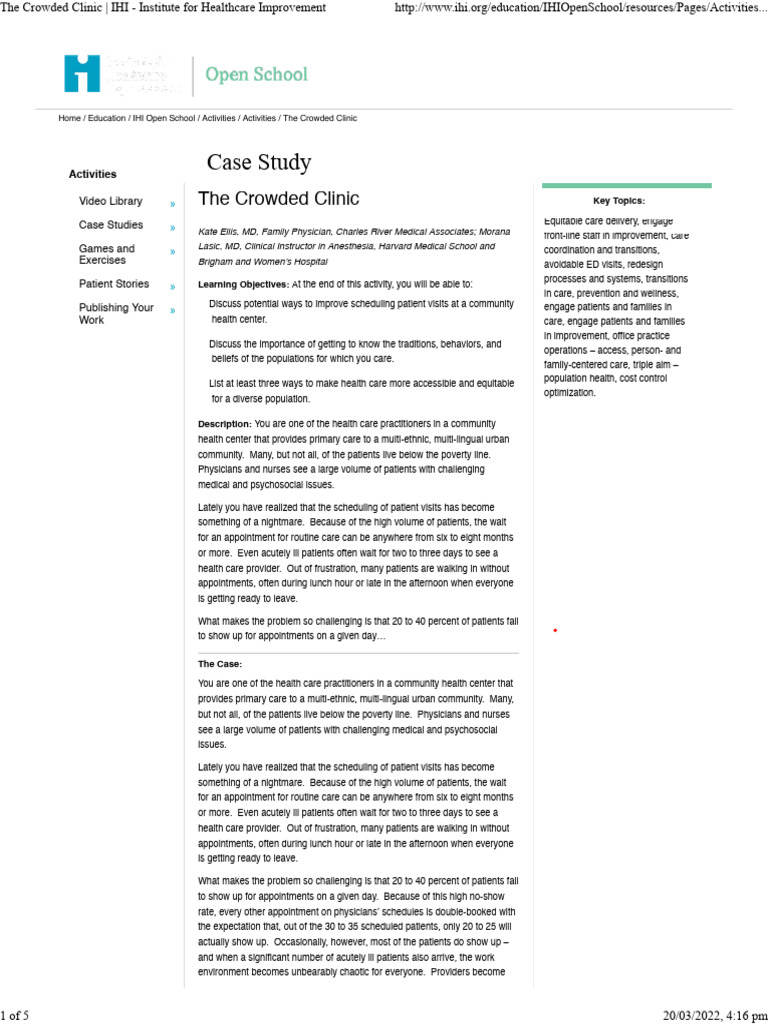 The Crowded Clinic IHI Institute For Healthcare Improvement | PDF ...