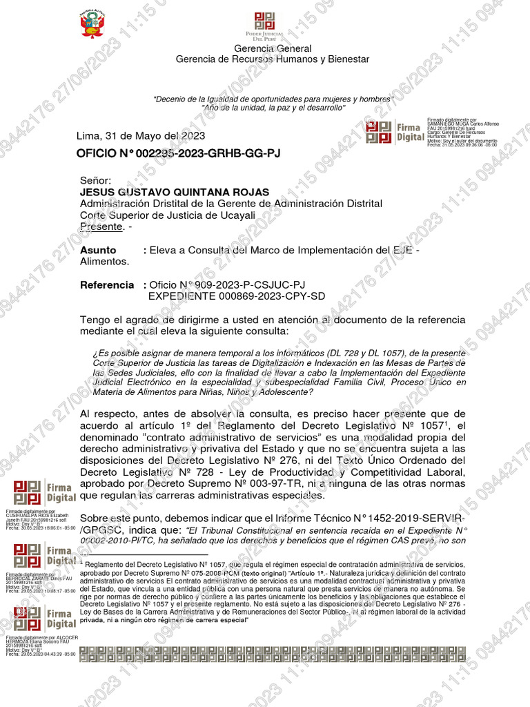 Oficio 002295 2023 GRHB GG | PDF | Derecho laboral | Justicia