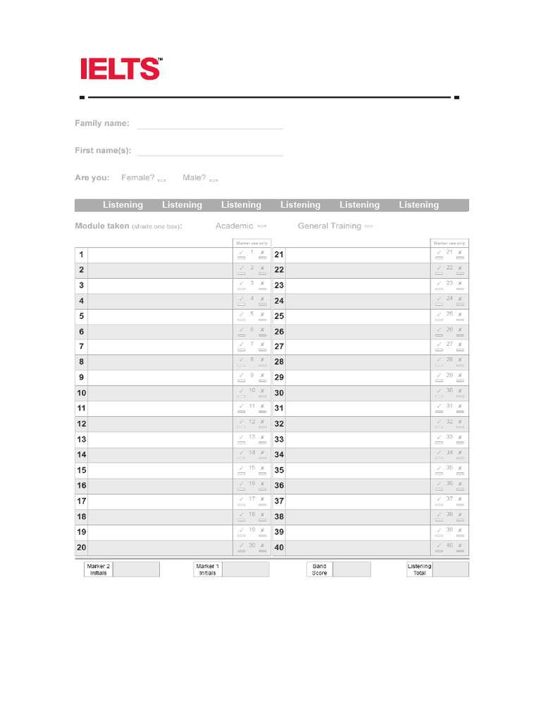 Ielts Usa Practice Listening Test Blank Answer Sheet | PDF