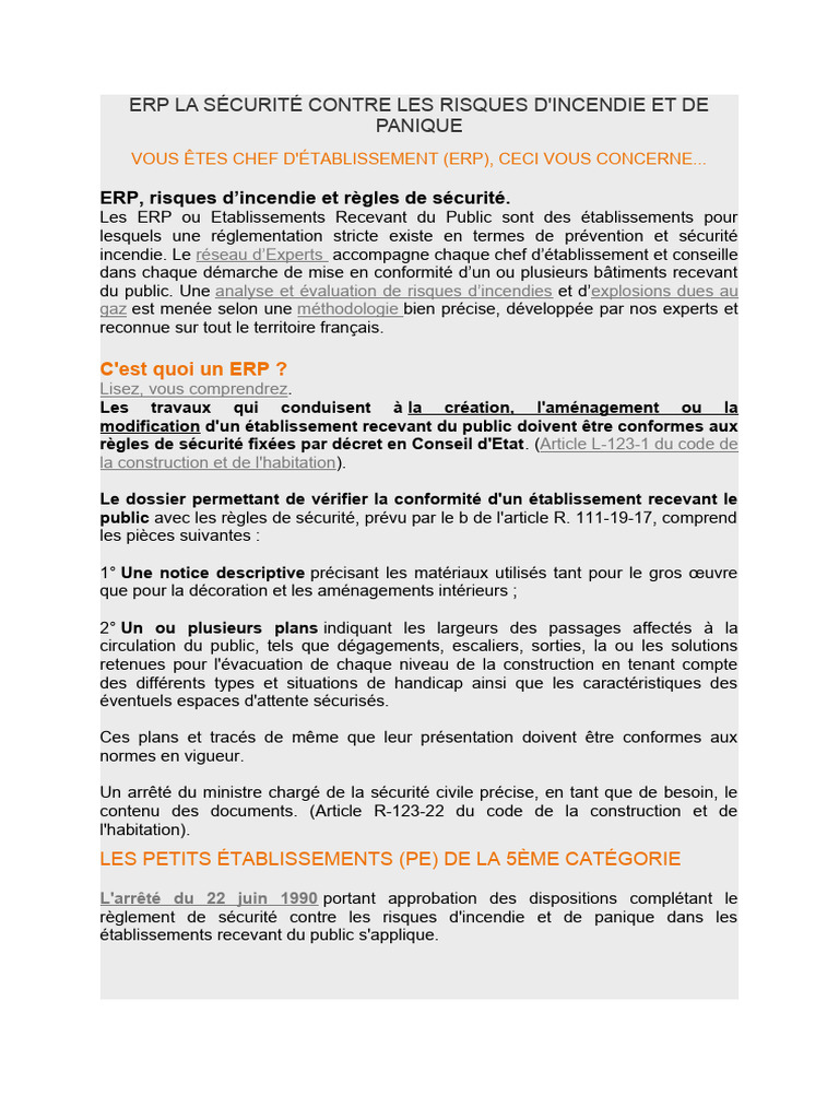 Erp La Sécurité Contre Les Risques D'incendie Et de Panique | PDF ...