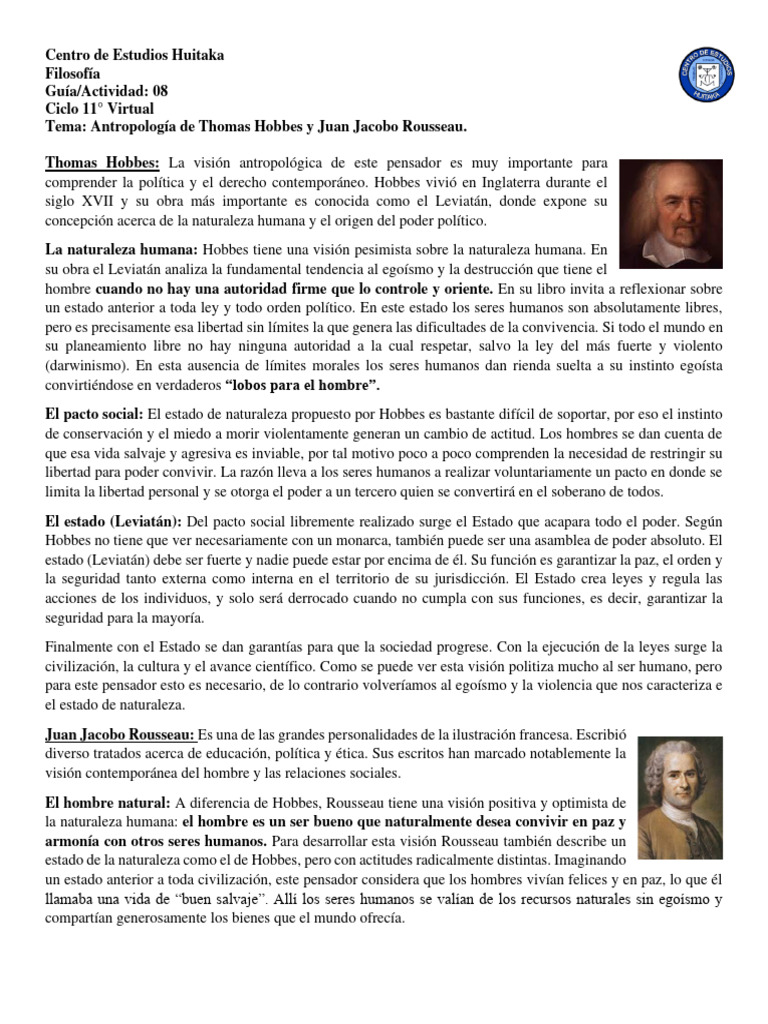 Guía 08 Ciclo 11 Hobbes y Rousseau | PDF | Contrato social | Thomas Hobbes