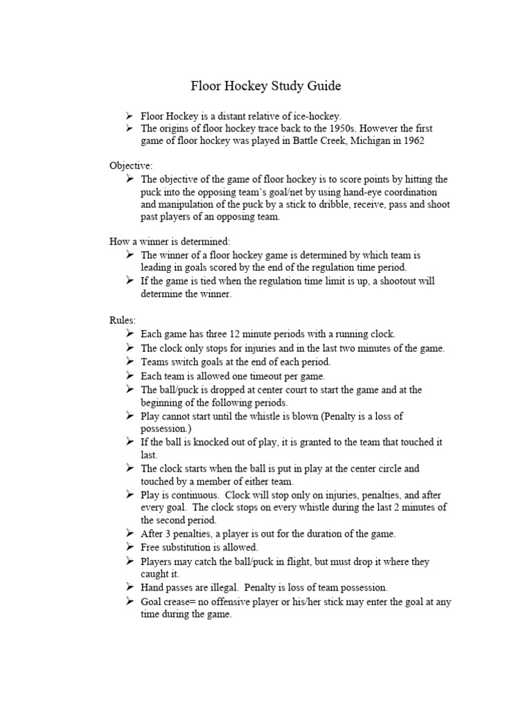 Floor Hockey Study Guide | PDF | Ice Hockey | Variations Of Hockey