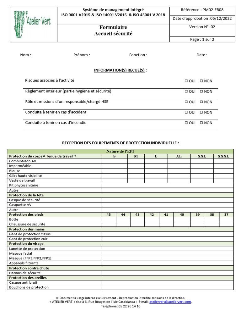 Fiche D'accueil Sécurité | PDF | Sécurité