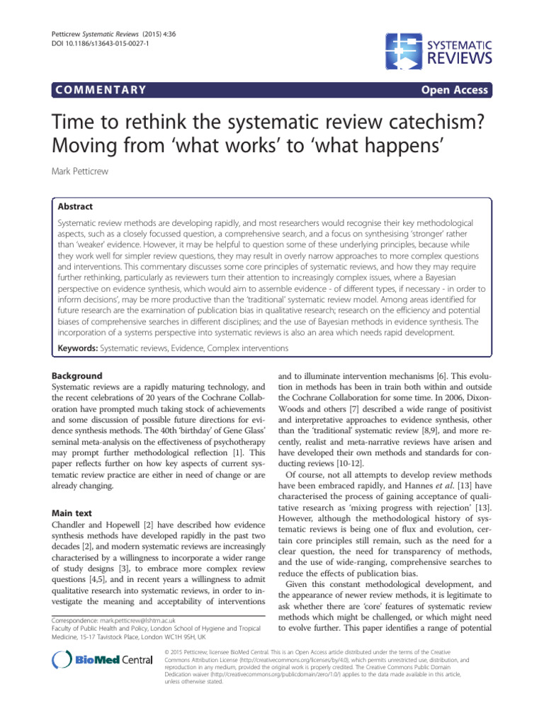 Time To Rethink The Systematic Review Catechism - Petticrew (2015) | PDF | Systematic Review ...