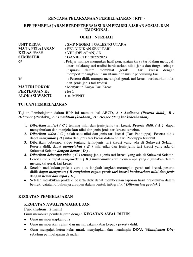 Contoh RPP Abcd | PDF | Karier & Perkembangan | Seni & Disiplin Bahasa