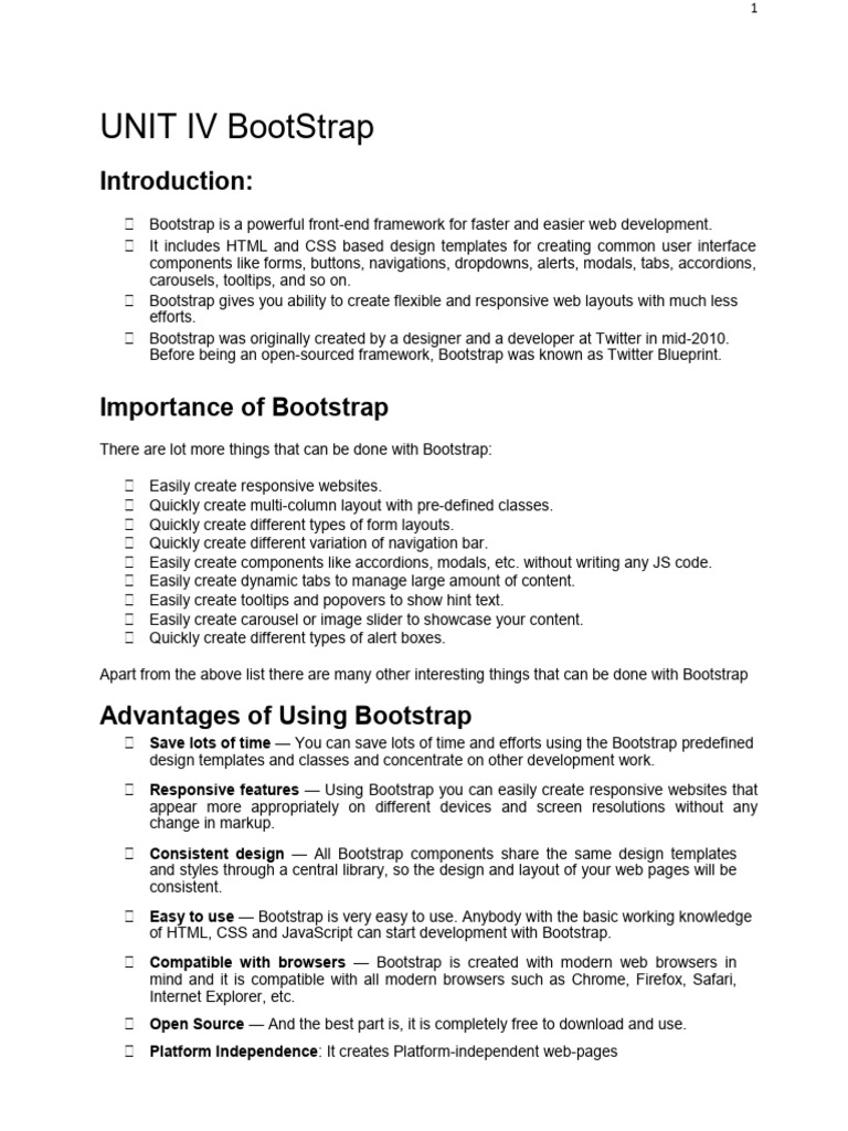 Bootstrap Framework Overview and Benefits | PDF | Bootstrap (Front End ...