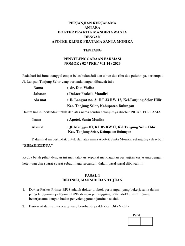 MOU Dr. Dita Dengan APOTEK | PDF | Pengembangan Diri