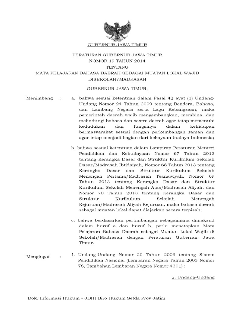 Pergub Jatim No 19 Tahun 2014 | PDF