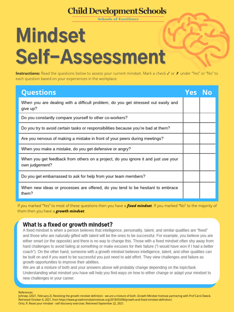 mindset self-assessment questionnaire | PDF | Mindset | Cognition
