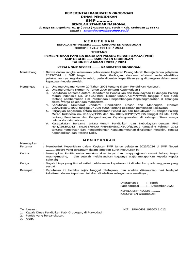 SK Ekstrakurikuler Palang Merah Remaja PMR | PDF