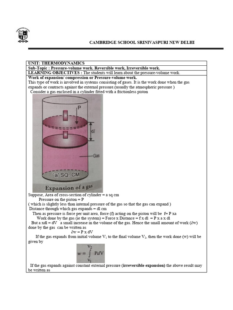 2.pressure Volume Work, Reversible Work, Irreversible Work | PDF ...