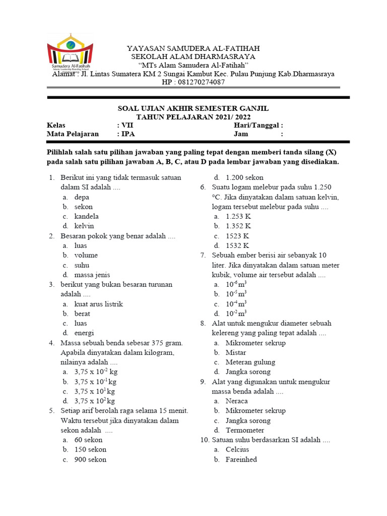Soal Ipa Kelas Vii (Mid) | PDF