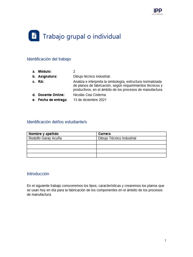 Rodolfo - Garay - T1 - M2 Dibujo Técnico Industrial | PDF | Dibujo ...