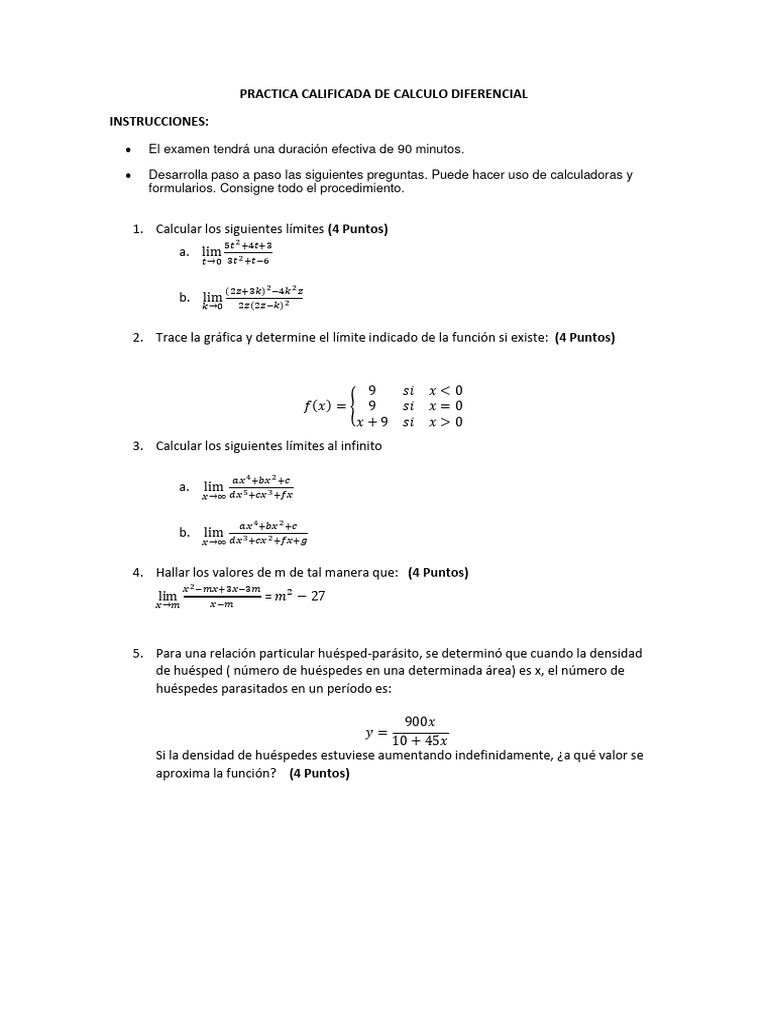 Practica Calificada de Calculo Diferencial | PDF