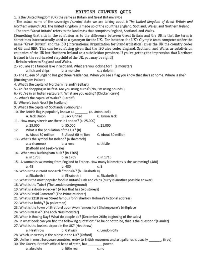 British Culture Quiz | PDF | Charles Dickens | Elizabeth Ii