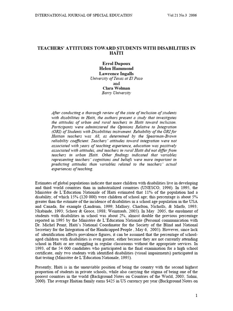 Teachers Attitudes Toward Students With Disabilities | PDF | Teachers ...