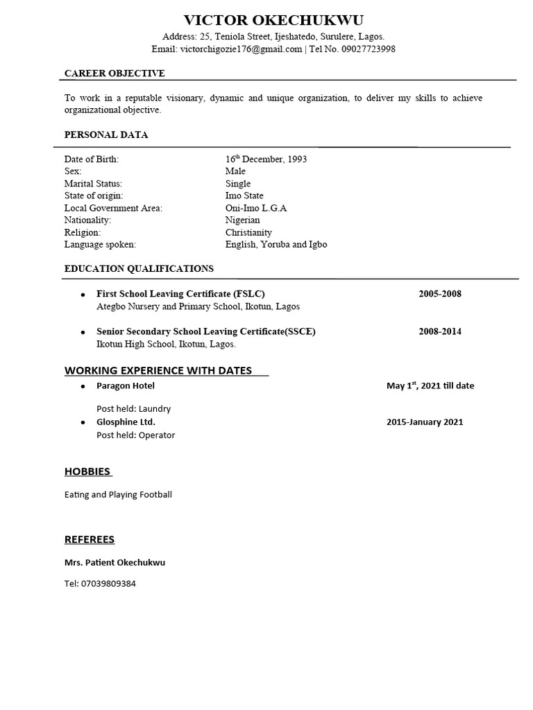 Victor Okechukwu's Resume | PDF