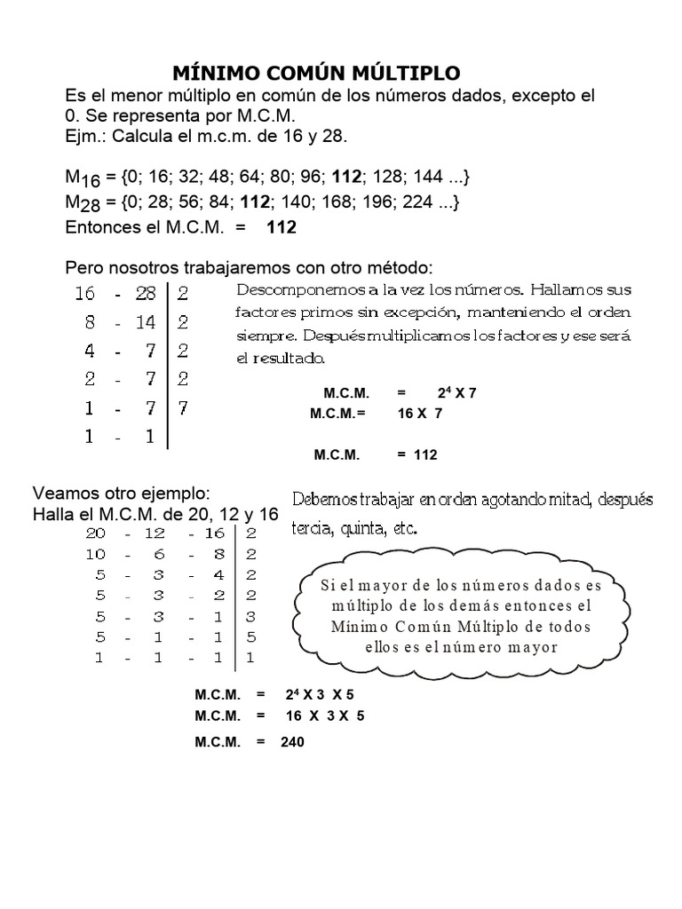 Fichas de Minimo Comun Multiplo para Cuarto de Primaria | PDF | Métodos ...