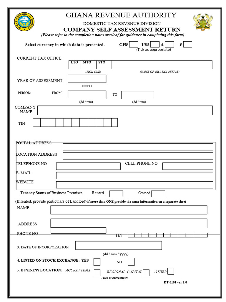 DT 0101 Company Income Tax Self Assessment Return Form v1 | PDF | Tax ...