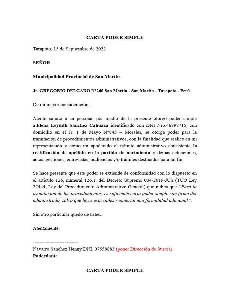 CARTA PODER SIMPLE Modelos | PDF | Gobierno