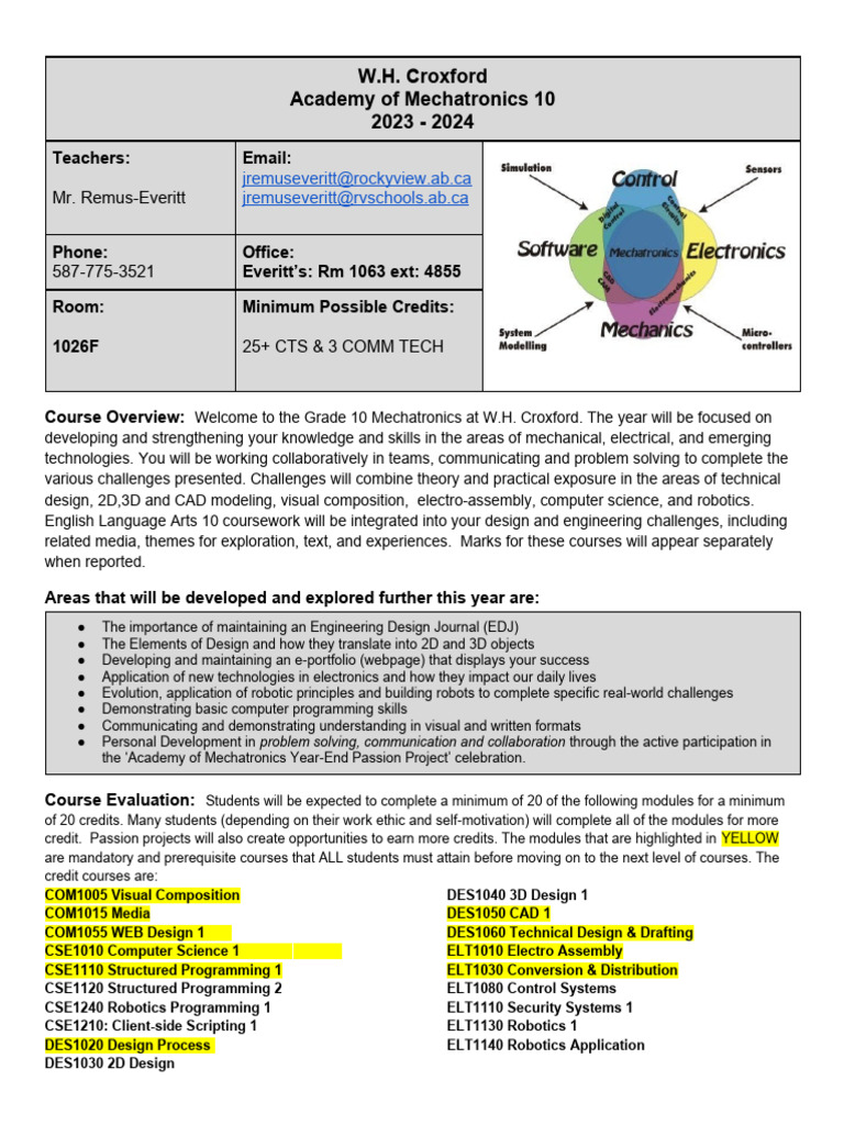 23 24 Cts Mechatronics 10 Course Outline | PDF | Mechatronics | Engineering