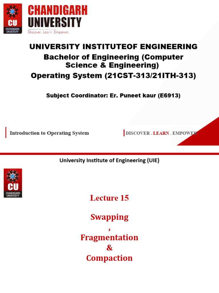 L-2.1.3 Swapping, Fragmentation - Compaction | PDF | Process (Computing) | Computer Data Storage