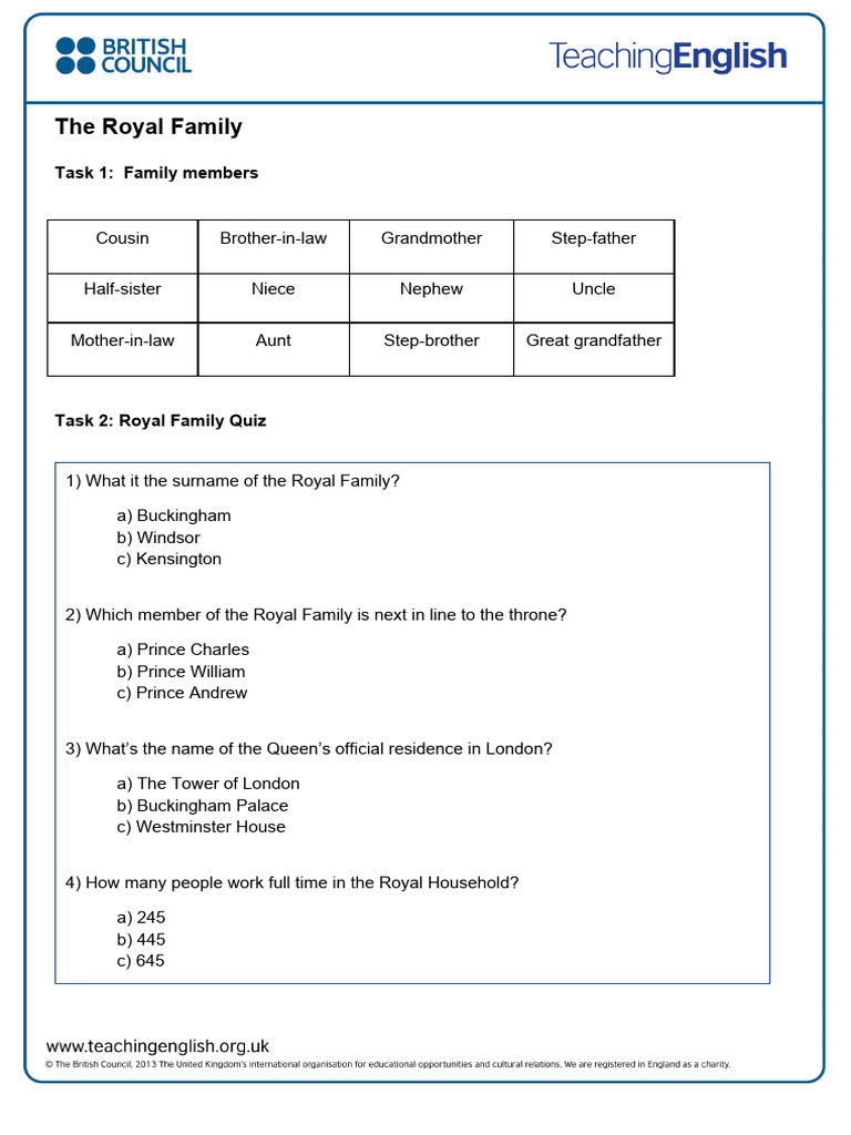 Royal Family Worksheet | PDF | House Of Saxe Coburg And Gotha (United ...
