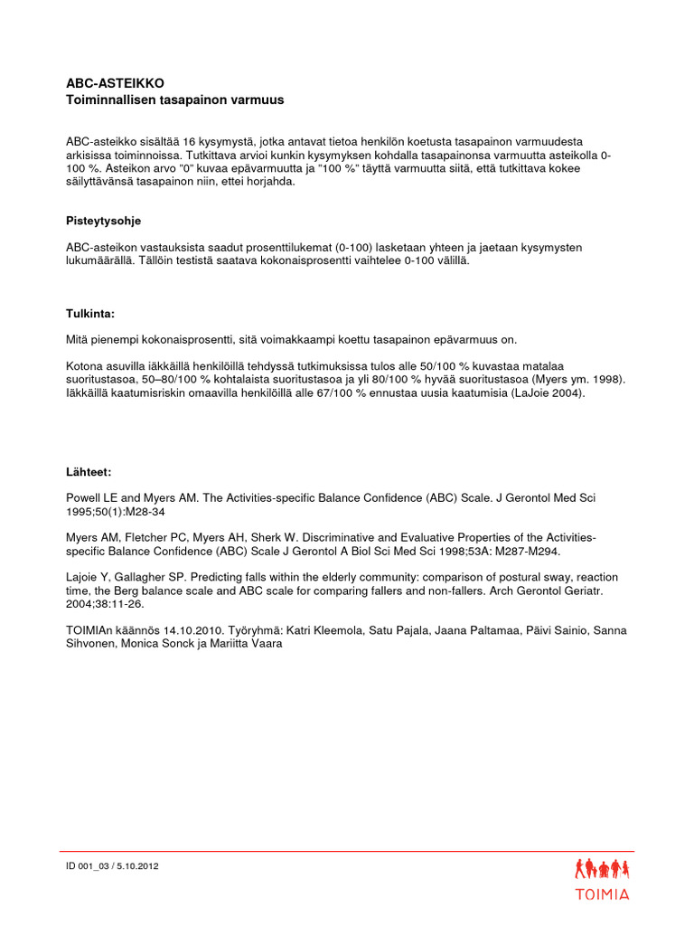 tmm00045b TOIMIA ABC Asteikko Pisteytysohje | PDF