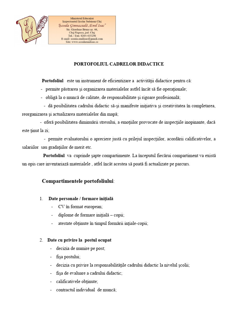 Portofoliu Cadru Didactic 2022 | PDF
