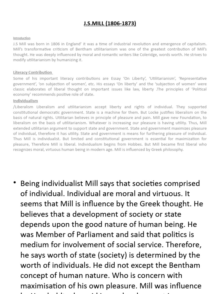 J. S. Mill On Liberty | PDF | John Stuart Mill | Liberalism