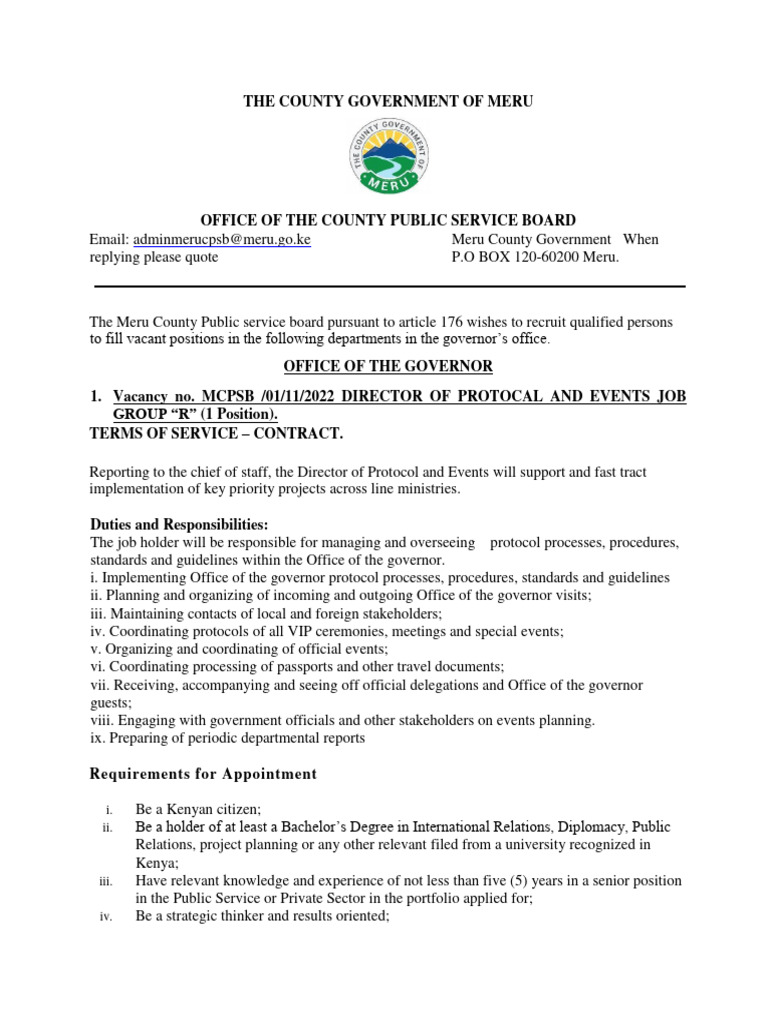 Meru County Job Vacancies 2025 | PDF | Economics | Academic Degree