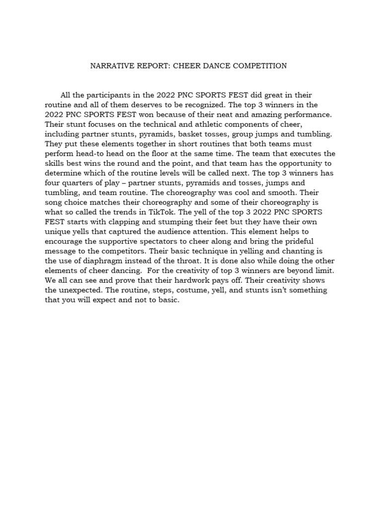 NARRATIVE REPORT (Cheer Dance) | PDF