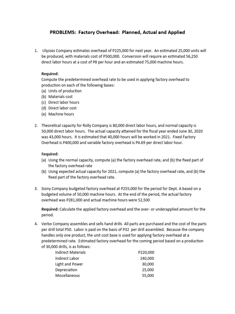 Problems - Accounting For Factory Overhead | PDF | Cost Of Goods Sold | Inventory