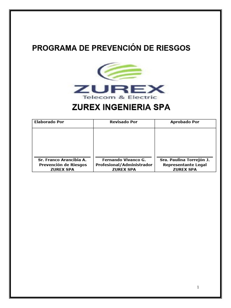 Programa Prev de Riesgos Zurex Spa | PDF | Seguridad y salud ...