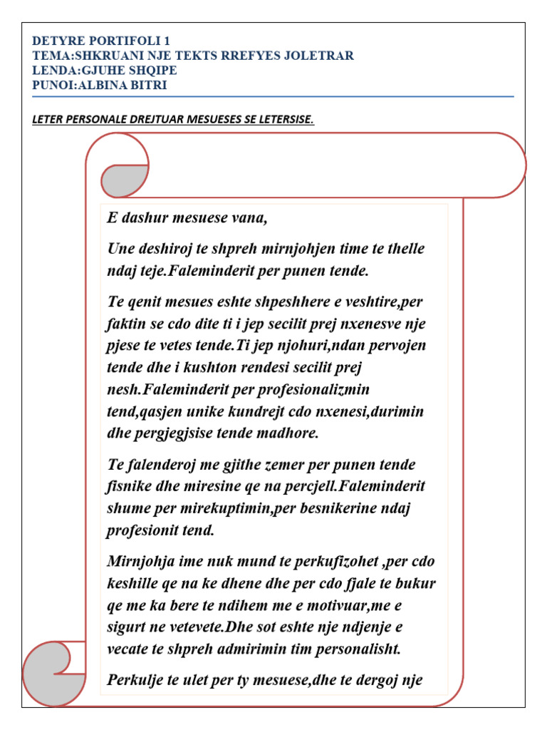 Detyre Portifoli Leter Personale | PDF